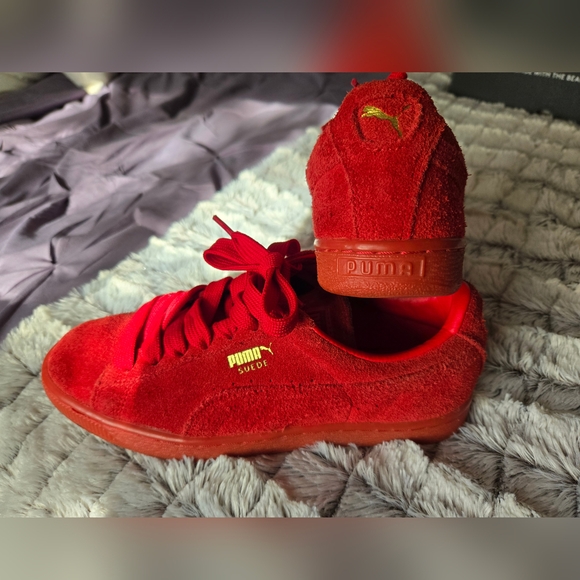 Puma | Shoes | Puma Red Suede Sneakers | Poshmark